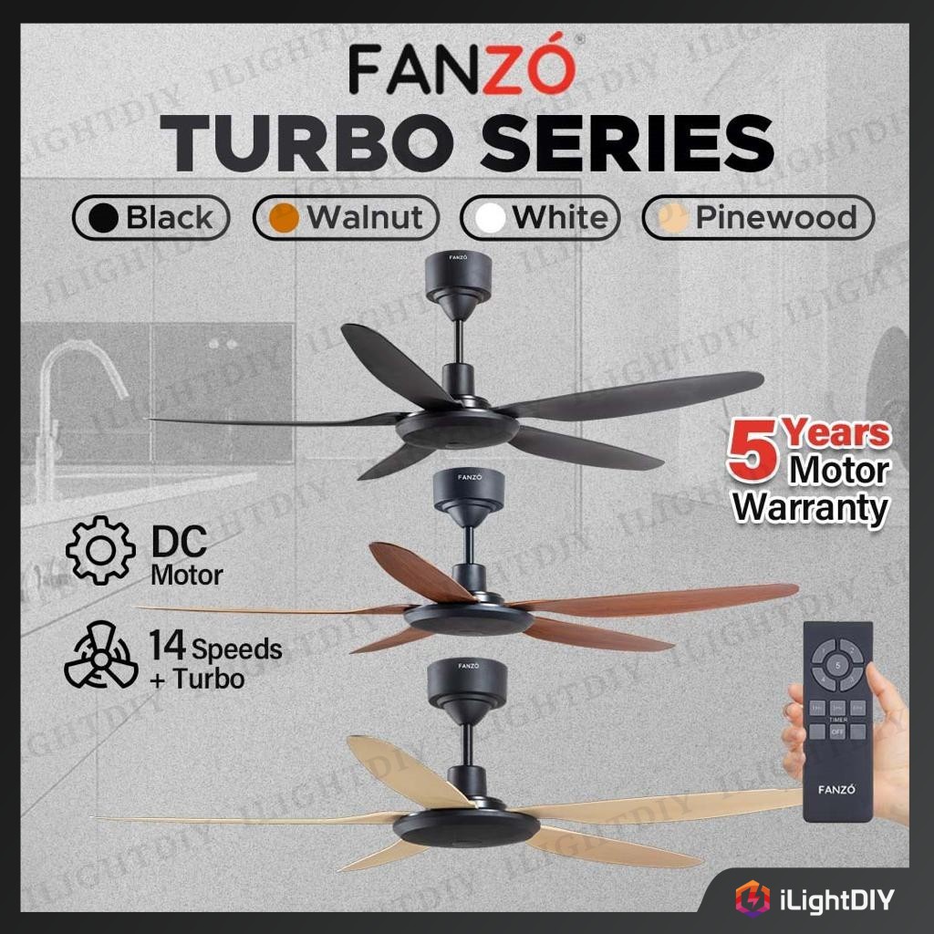 FANZÓ TURBO/TURBO Baby 56"/46" 14 Speed+Turbo DC Motor 5 Blades Remote ...