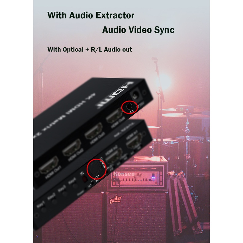 4K UHD HDMI Matrix 4x2, HDMI Splitter Switcher 2x4, with 3.5mm jack ...