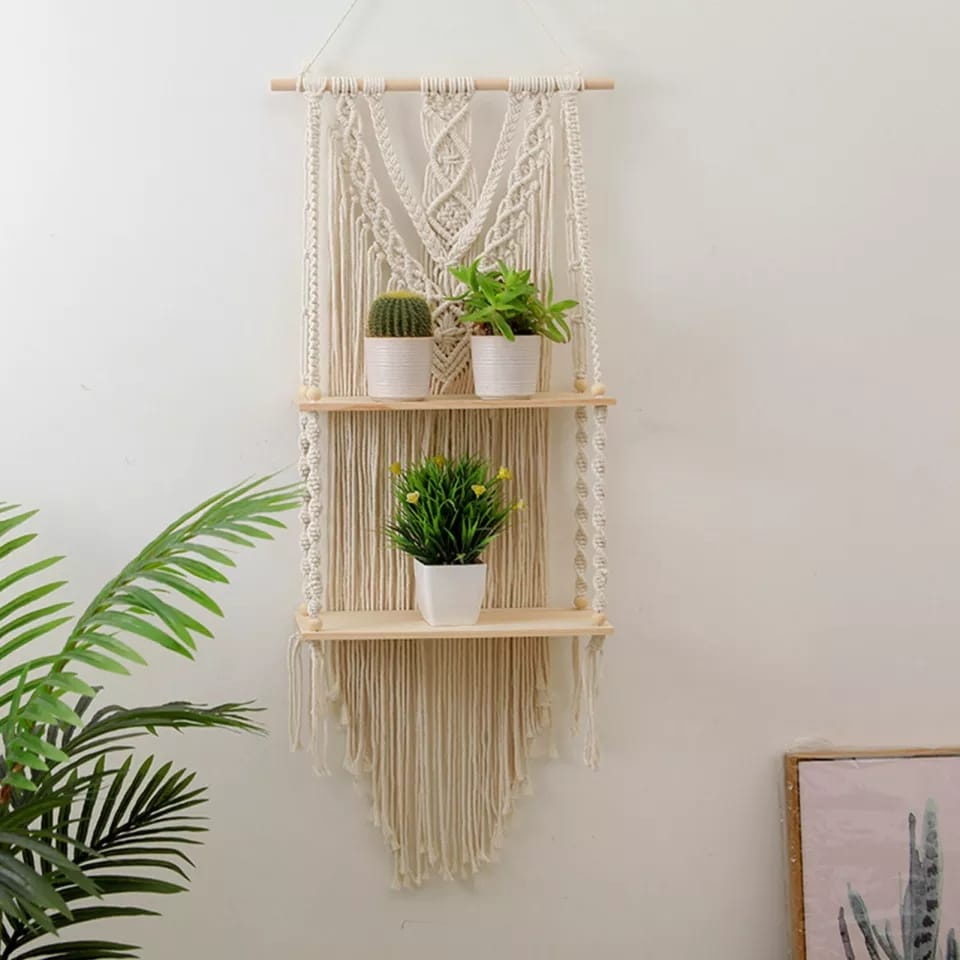 HIASAN DINDING KATUN Premium Macrame Additional Macrame / Macrame wall shelf / aesthetic wall ...