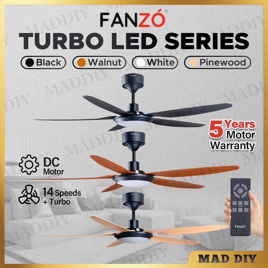 FANZÓ TURBO LED/TURBO Baby LED 56"/46" 14 Speed+Turbo DC Motor 5 Blade ...