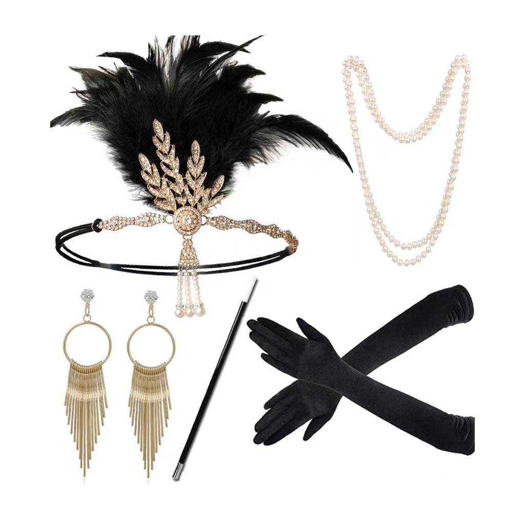 1920s Flapper Gatsby Costume Accessories Set 20s Flapper Headband Pearl ...