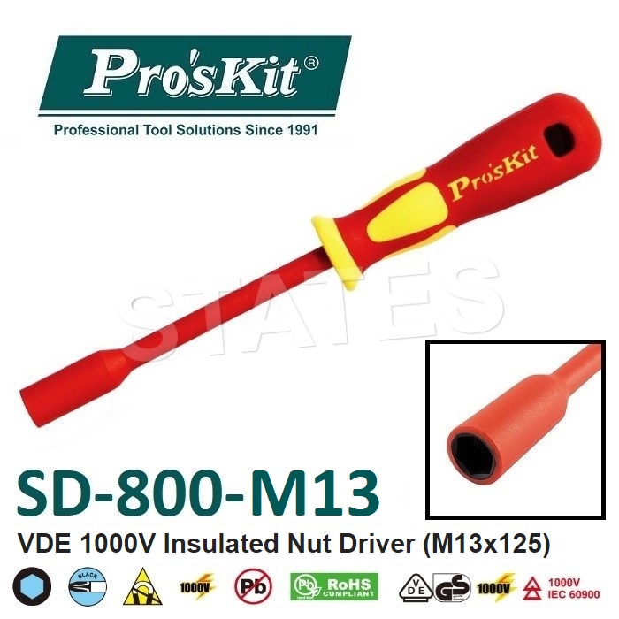 Pro'sKit SD-800-M13 VDE 1000V Insulated Nut Driver - M13 x 125mm ...