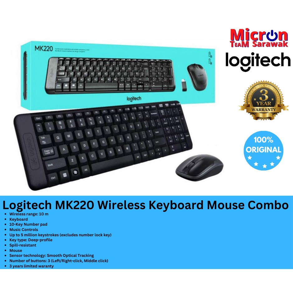 Logitech Mk220 Wireless Keyboard Mouse Combo Shopee Malaysia
