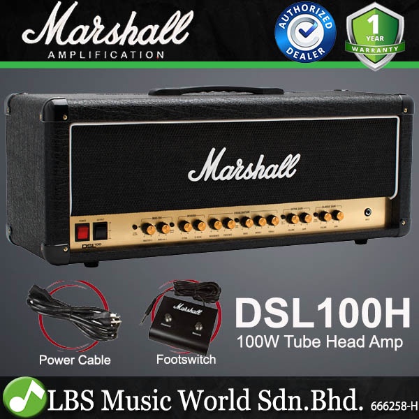 Marshall DSL100HR 100 Watt Tube Head Guitar Speaker Amplifier with 2 ...