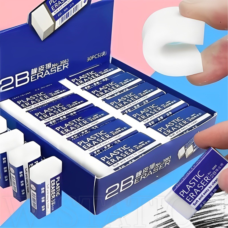 2B White Rectangle Pencils Eraser / Student Writing Exam Soft Rubber ...