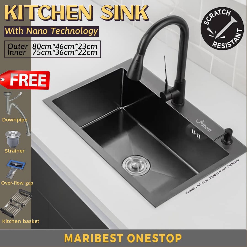 Black Nano Kitchen Sink 304 Stainless Steel 80cm Big Capacity Anti ...