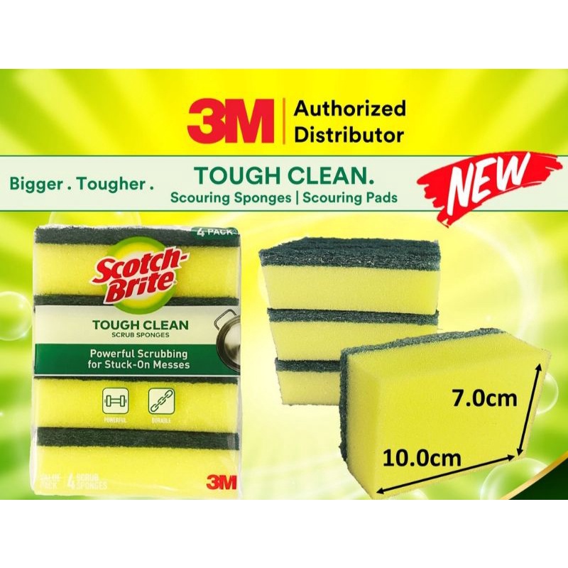 3M Scotch Brite Tough Clean Heavy Duty Scouring Scrub Sponge 1 Pack 4's ...