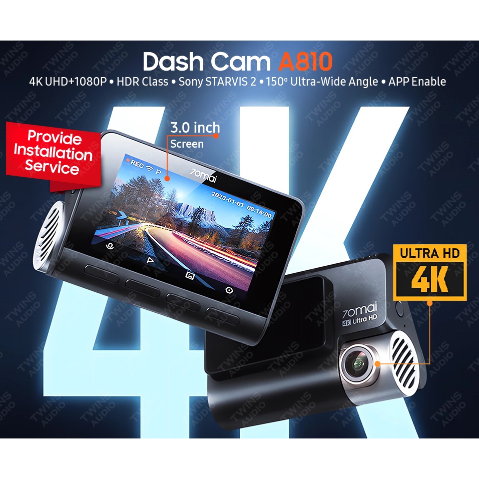 Original 70mai A810 Dashcam 4K UHD+1080P / HDR Class / Sony Starvis 2 ...
