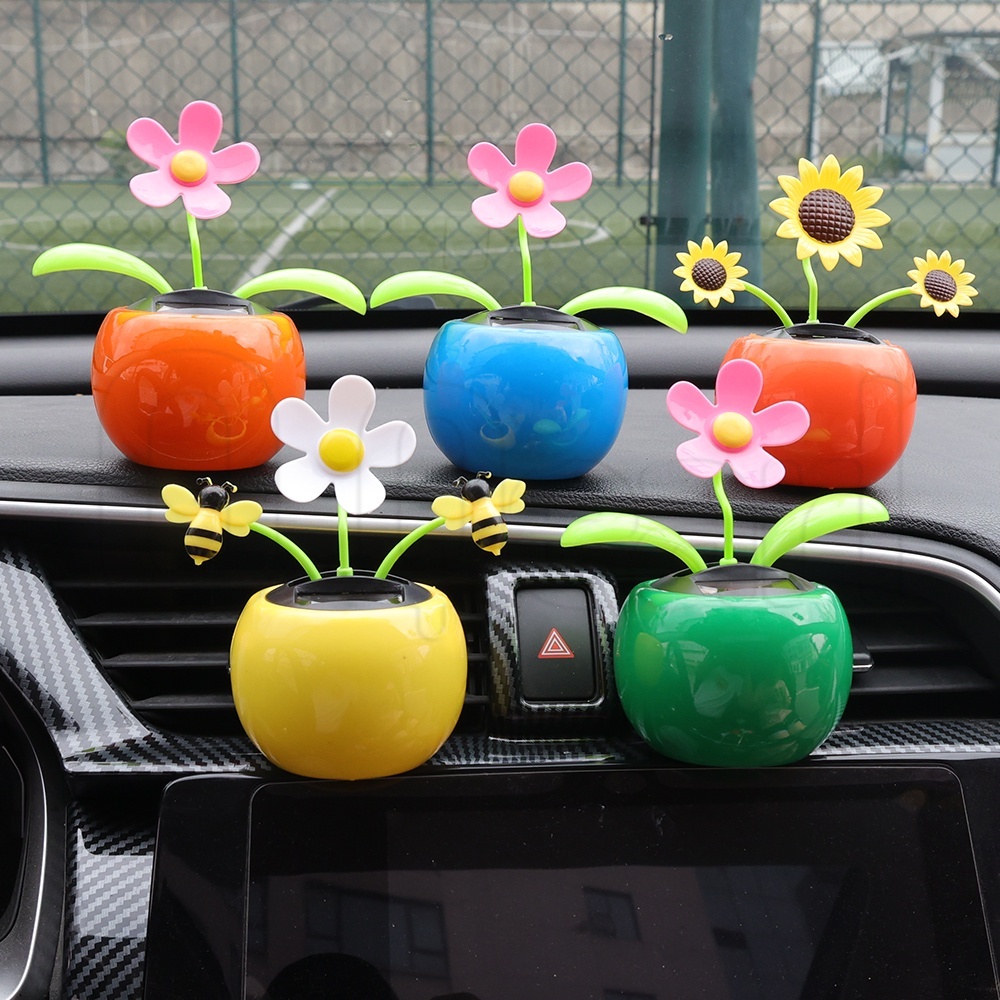 Cartoon Dancing Sun Flower Pot Car Ornament / Cute Solar Powered ...