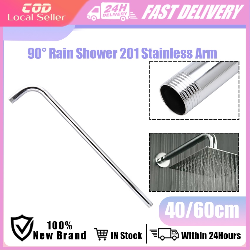 40/60CM Shower Arm Extension Pipe Stainless Steel 1/2" 90 Degree shower ...