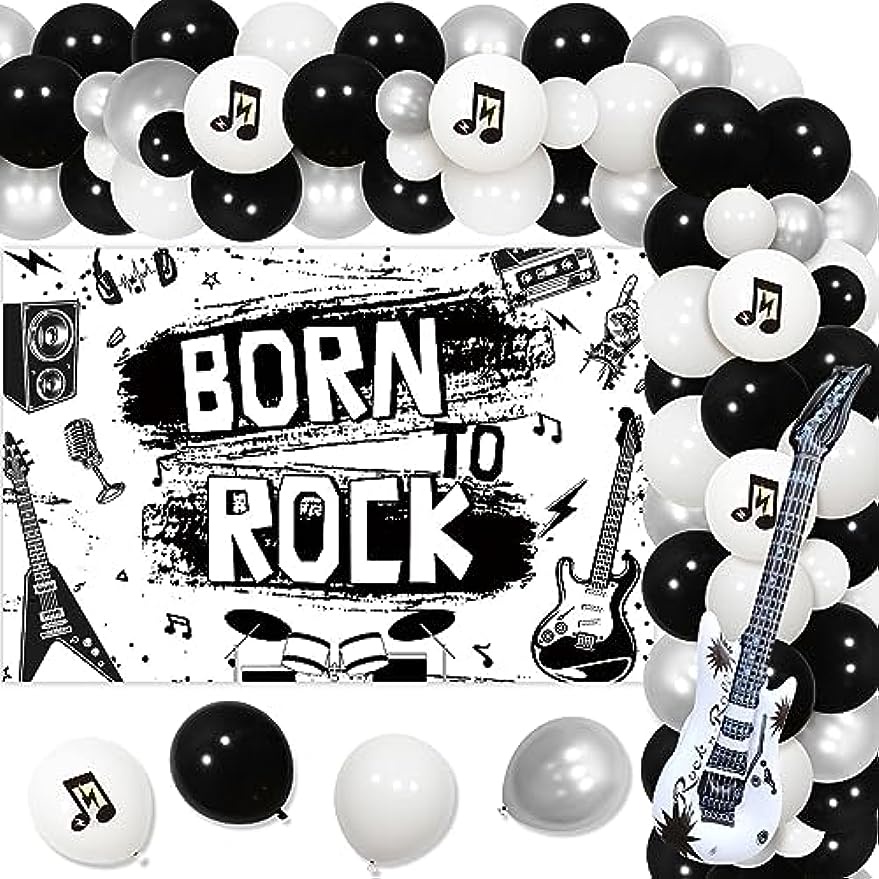 JOLLYBOOM Rock and Roll Birthday Party Decorations Guitar Balloon ...