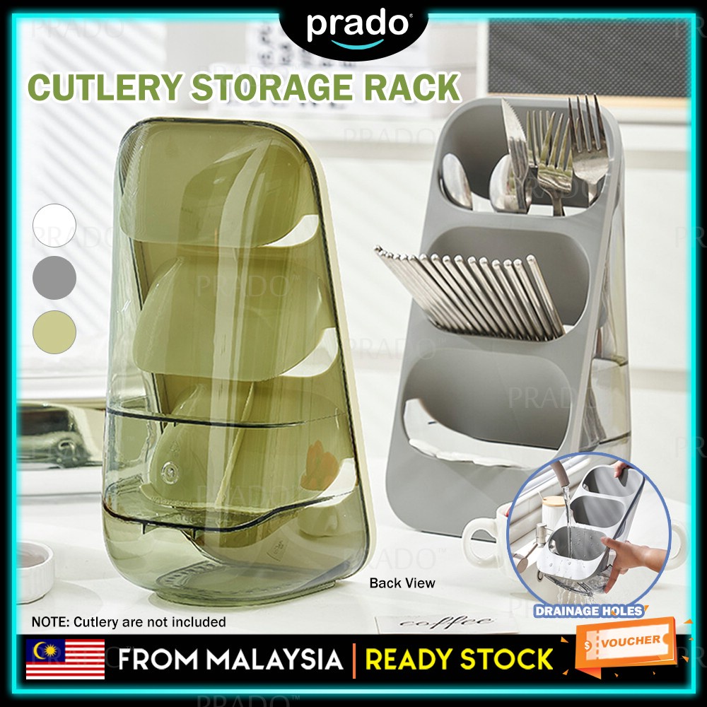 PRADO 3-Layer Kitchen Cutlery Storage Drainer Organzier Chopstick ...