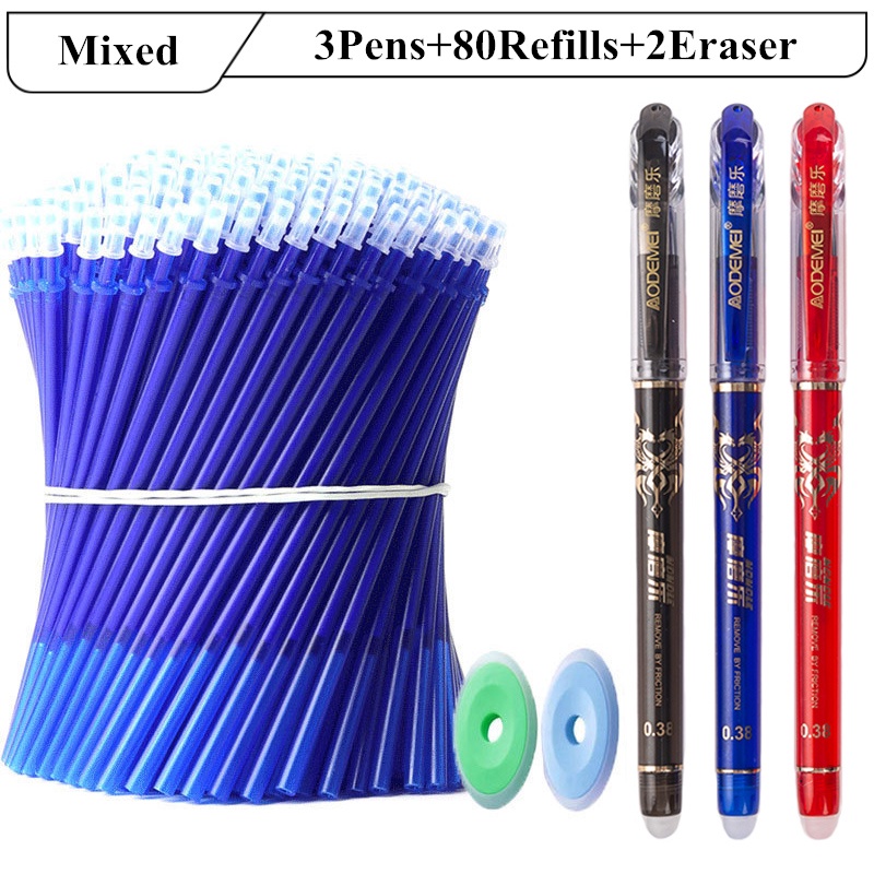 85Pcs Gel Pen Set - 3 Pens + 80 Refills + 2 Erasers (0.38mm) for School ...