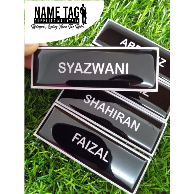 Name Tag Epoxy Acrylic Hitam Putih WITH BORDER(75x25mm) | Shopee Malaysia