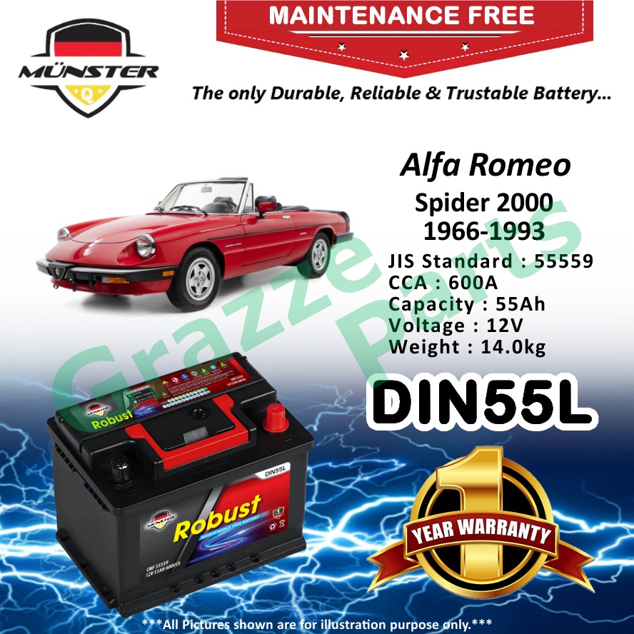 Münster Robust MF CMF DIN55 | DIN55L | 55559 (55AH) Car Battery Bateri ...