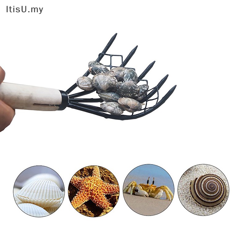 [ItisU] Clam Rake With Net 5 Claw Wood Handle Rake Shell Digging Tool ...