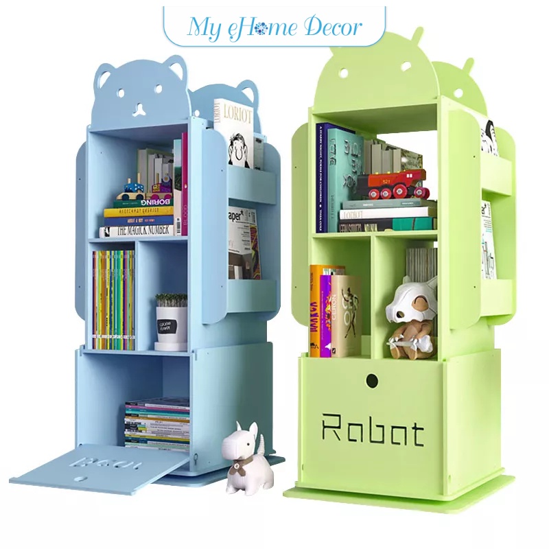 Simple children rotating bookshelf living room decorative storage shelf ...