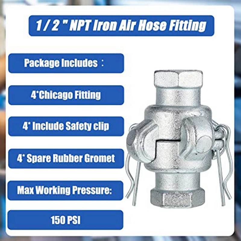 4 Sets 1/2inch NPT Iron Air Hose Fitting 2 Lug Universal Coupling ...