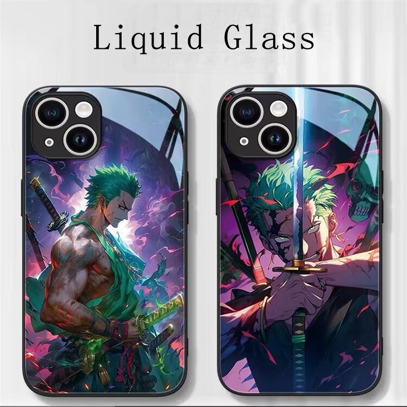Luxury Silicone Cool Liquid Glass Anime One Piece Nica Luffy Zoro Phone ...