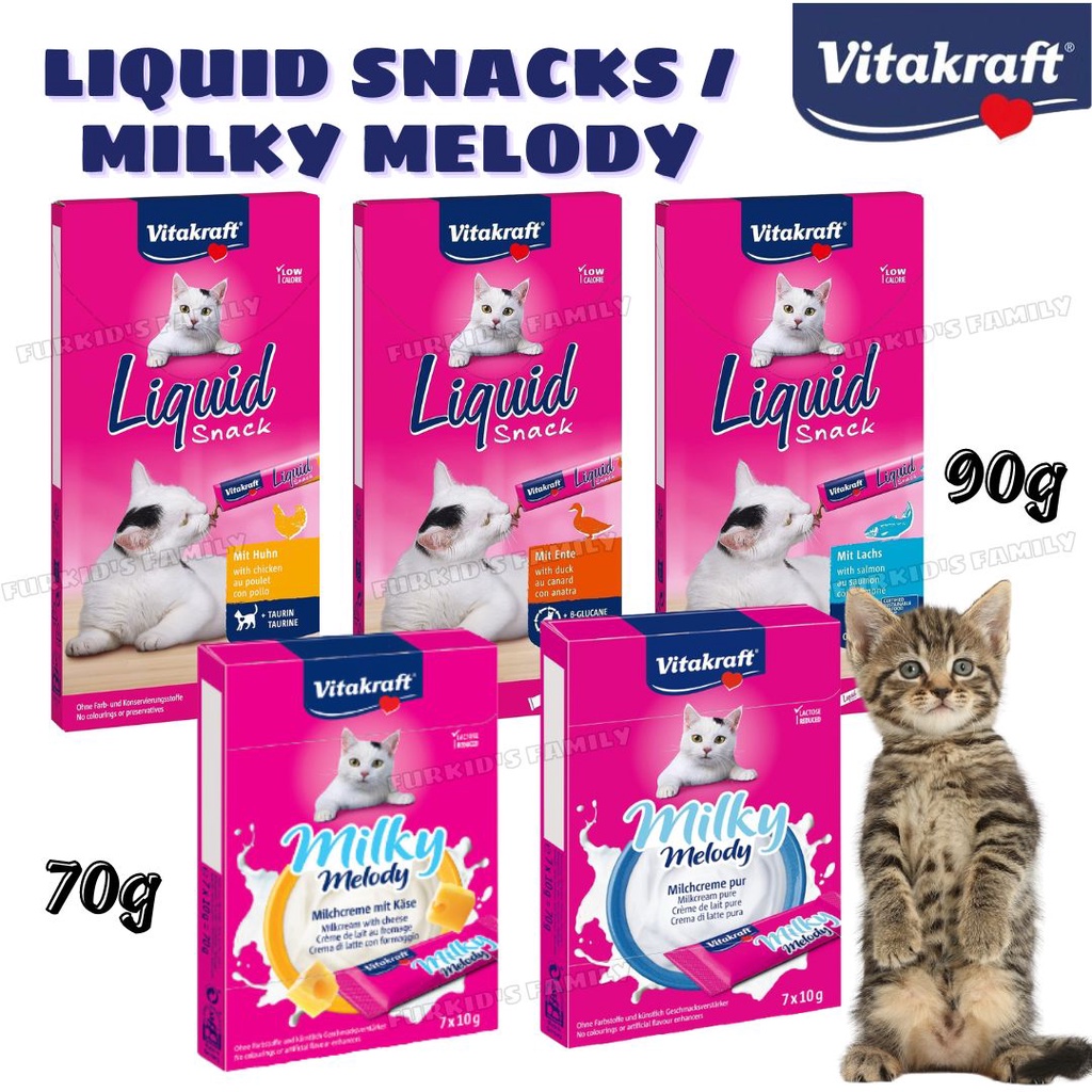 Vitakraft Cat Treats Cat Snacks - Liquid Snacks (6x15g) / Milky Melody ...
