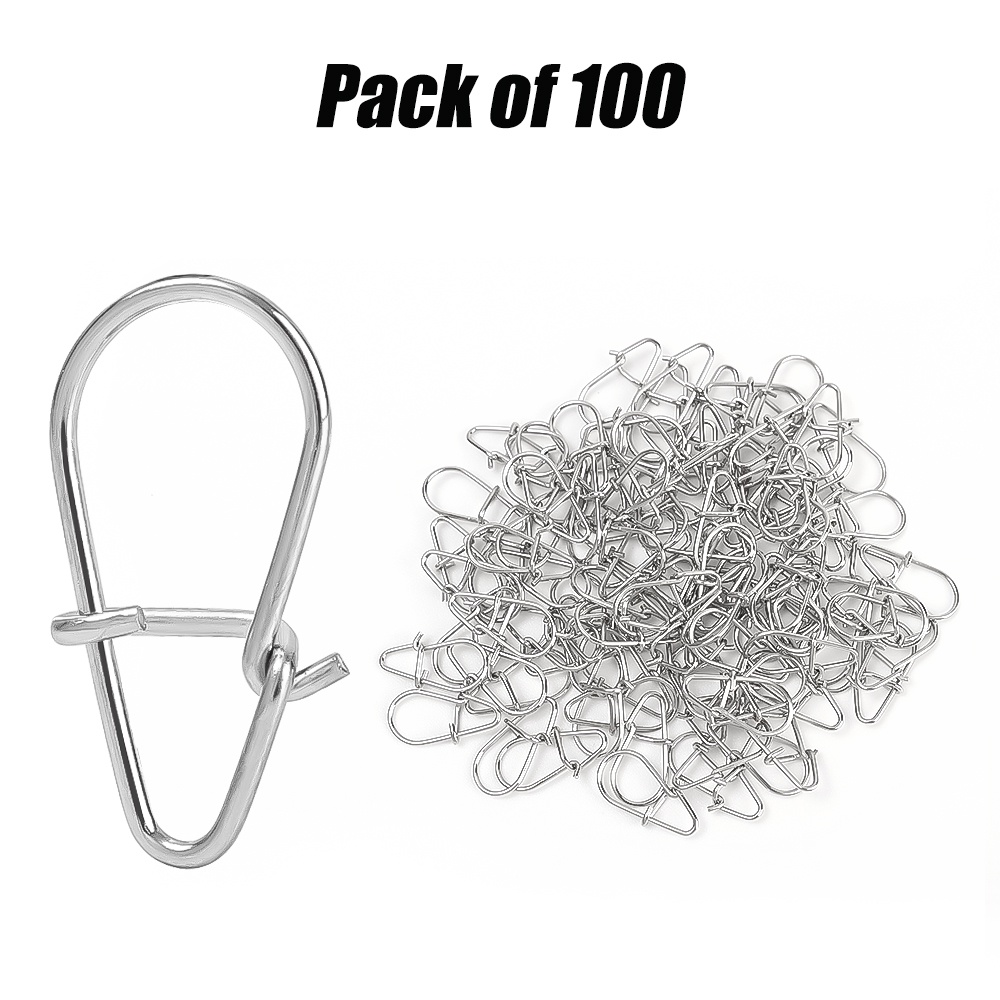 100 PCS Stainless Steel Fishing Snap - Hooked Snap Pin Fastlock Clip ...