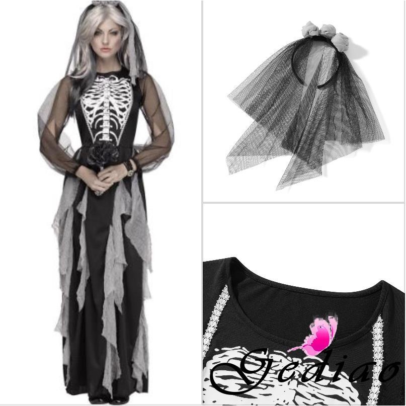 Youth-Women Corpse Bride Costume Scary Bride Costume Zombie Bride Dress ...