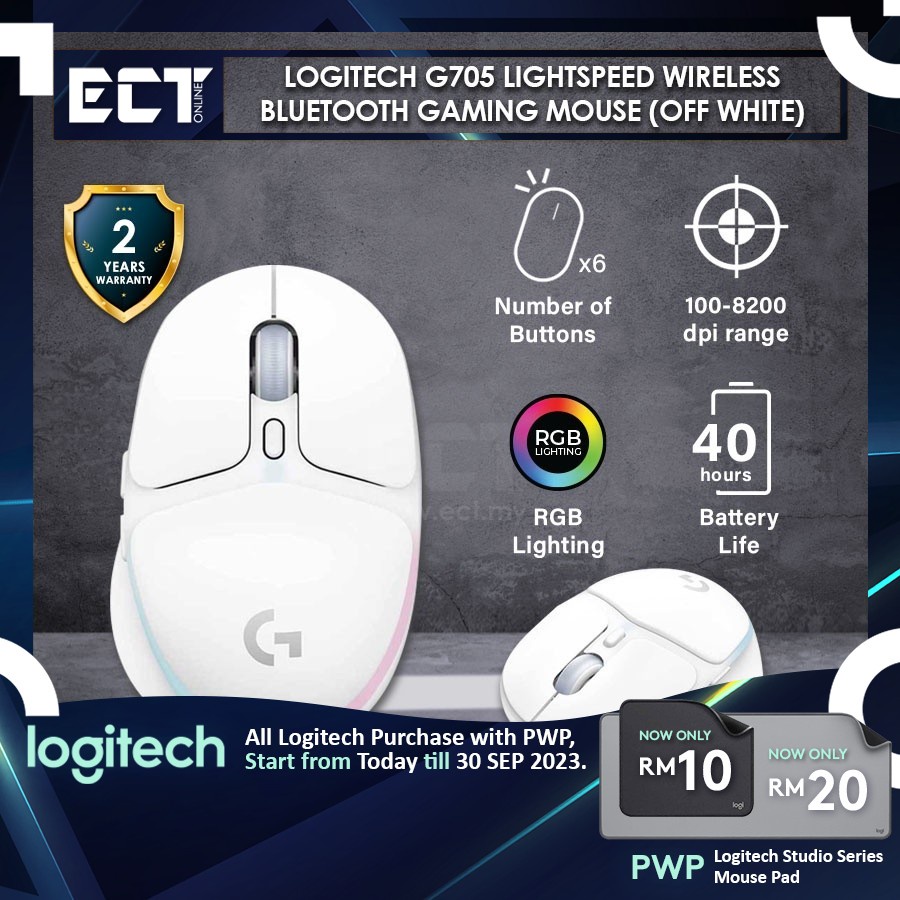 Logitech G705 Lightspeed Wireless Bluetooth Gaming Mouse (Off White ...