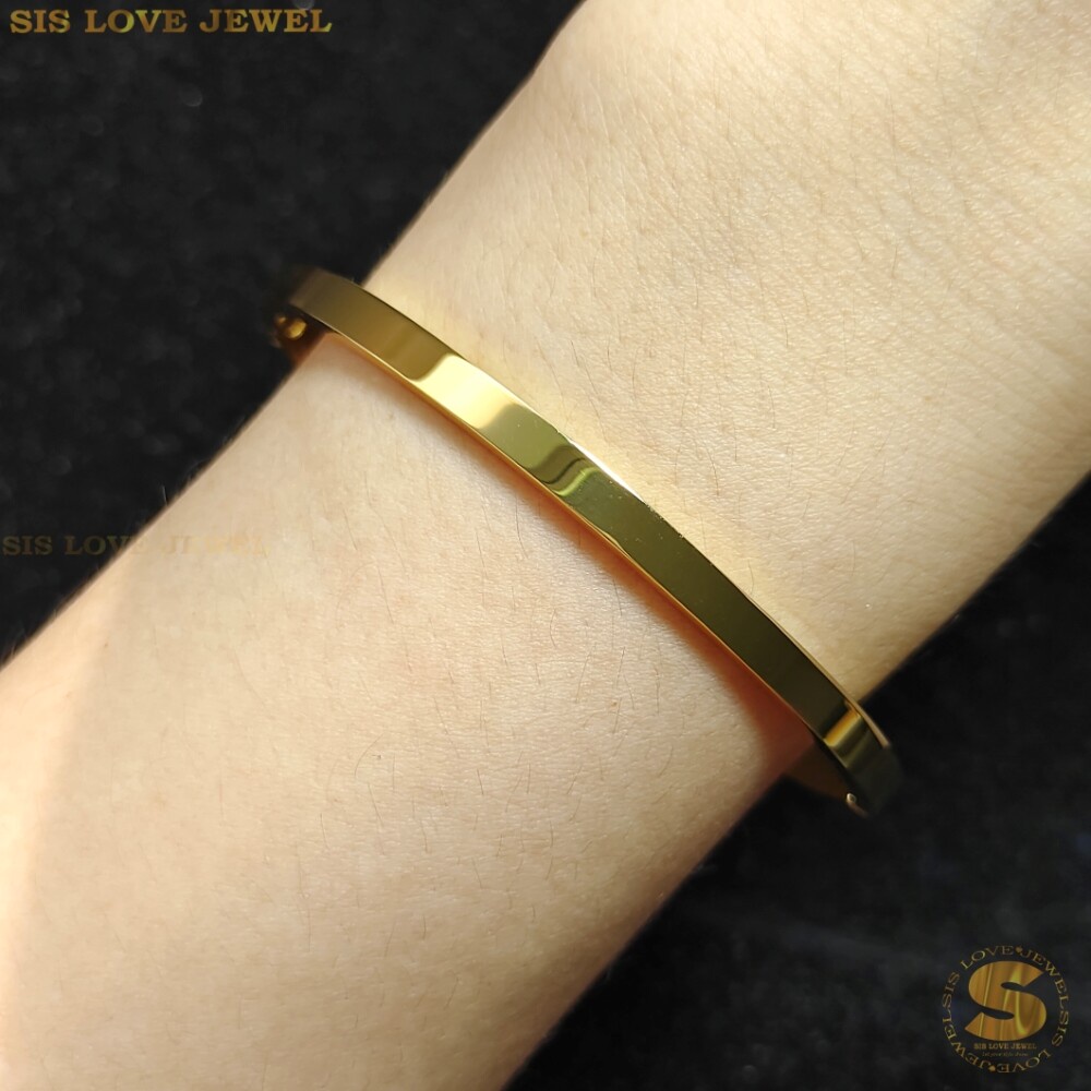 Sis Love Jewel Titanium Steel 18k Gold Plated Plain Oval Bangle Minimalist Simple Gelang Tangan