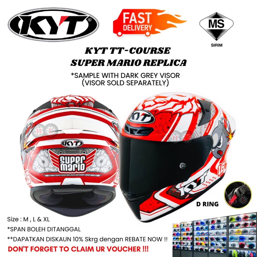 KYT TT COURSE SUPER MARIO REPLICA HELMET FULL FACE TT-COURSE | Shopee ...