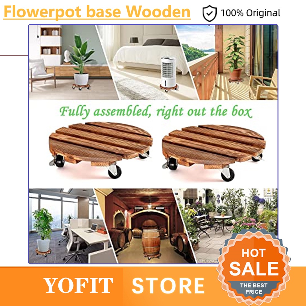 Flowerpot base Wooden Movable Plant Flower Pot Stand with Wheels for ...