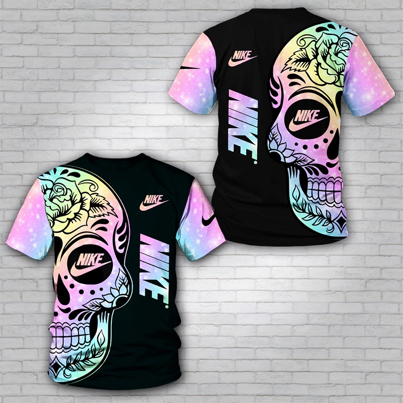 AD NK Cool Baju Colorful Gradient Skull Head Letter 3D Cetak T-shirt ...