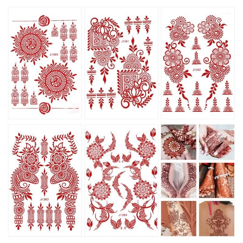 Red Hand Tattoo Henna Waterproof Temporary Tattoo for Women Bride Hand ...