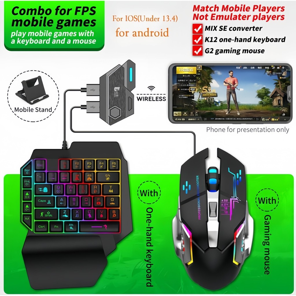 Mobile Gaming Keyboard Mouse Converter Set 4 In 1 Handed Keyboard And Mouse Mobile Game Mini