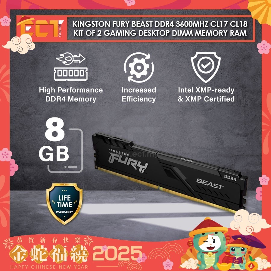 Kingston Fury Beast DDR4 8GB 16GB 32GB 64GB 3600MHz CL17 CL18 Kit of 2 Gaming Desktop DIMM ...