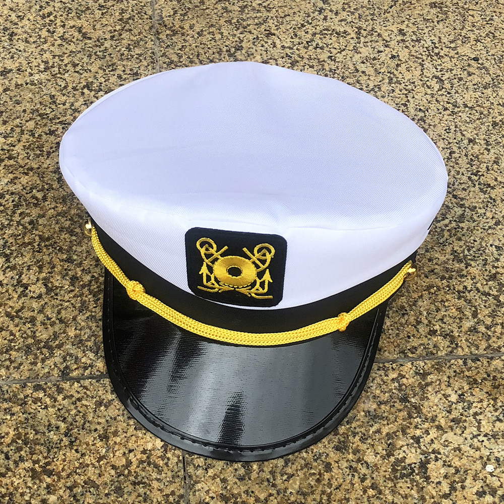 Embroidered Badge Navy Cap European American Style White Flat Military ...