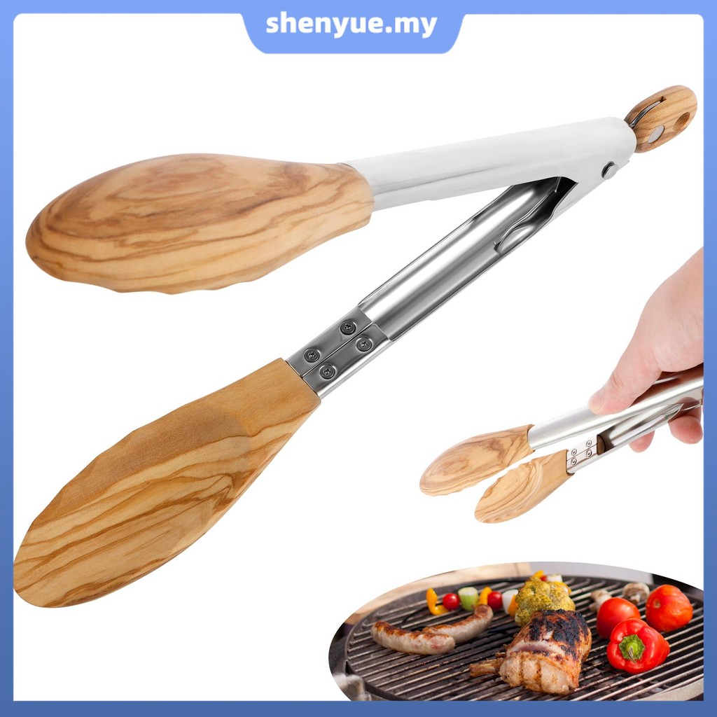 Olive Wood Cooking Tongs Locking Wood Tongs Nonstick Kitchen Tongs with ...