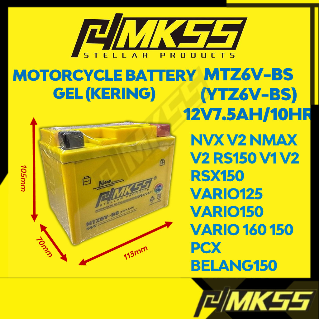 MKSS YTZ6V BATTERY GEL (12V7.5AH) HONDA RS150 / VARIO / ADV 150 / VARIO ...