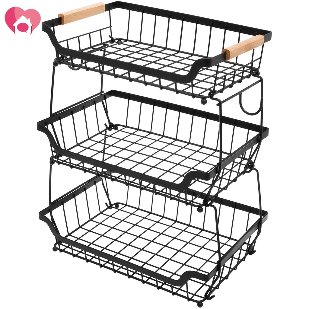 Fruit Basket with 2 Banana Hangers 3 Layer Metal Mesh Vegetable Basket ...