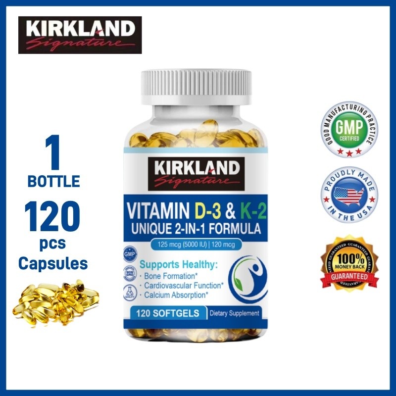 KIRKLAN Vitamin D3 5000 IU with K2 (MK7) Enhance Immune System Supports ...