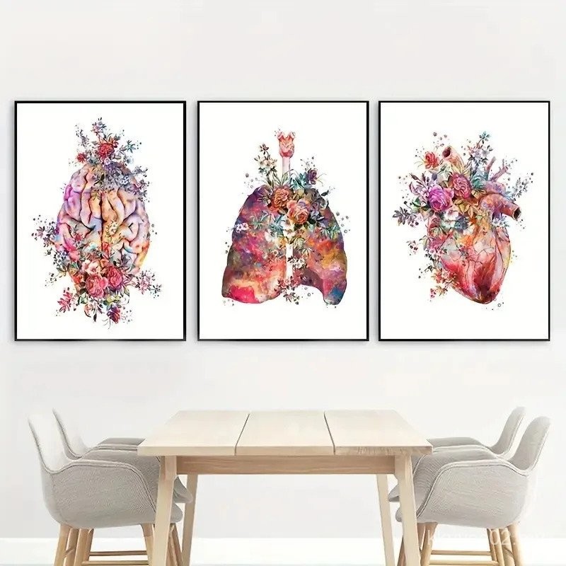 3pcs Anatomy Art Poster Flower Organ Brain Heart Lung Prints Posters ...