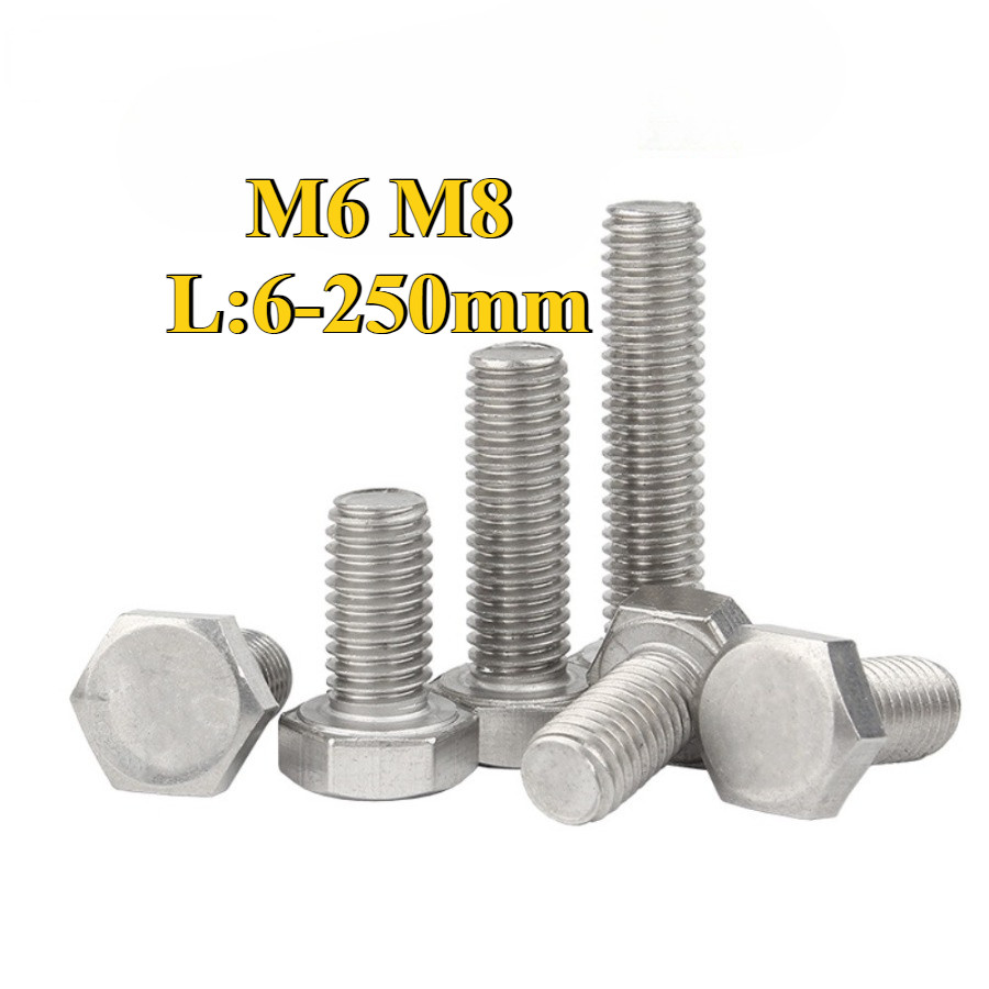 304 Stainless Steel Hexagon Head Bolt Full Thread External Hexagon Screw Bolt Extension Bolt M6 ...