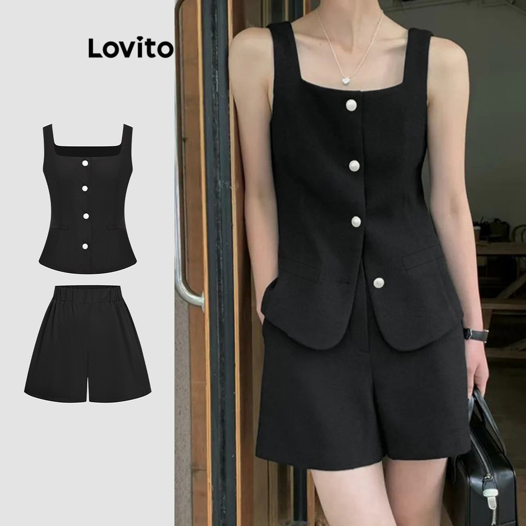 Lovito Elegant Plain Button Tops or Bottoms for Women L121MD309 ...