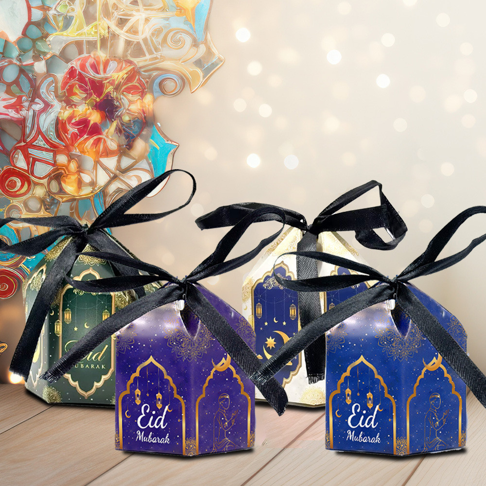 12pcs Blue Eid Mubarak Moon Star Paper Gift Boxes Ramadan Islamic ...