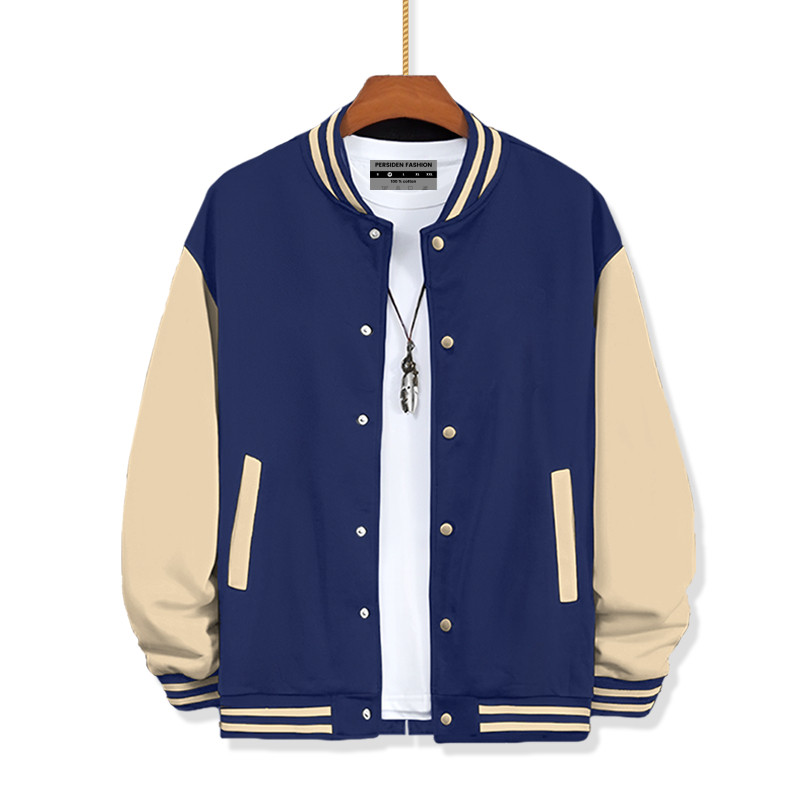 Men's Varsity Jacket with Navy Cream Baseball Button Unisexx | Shopee ...