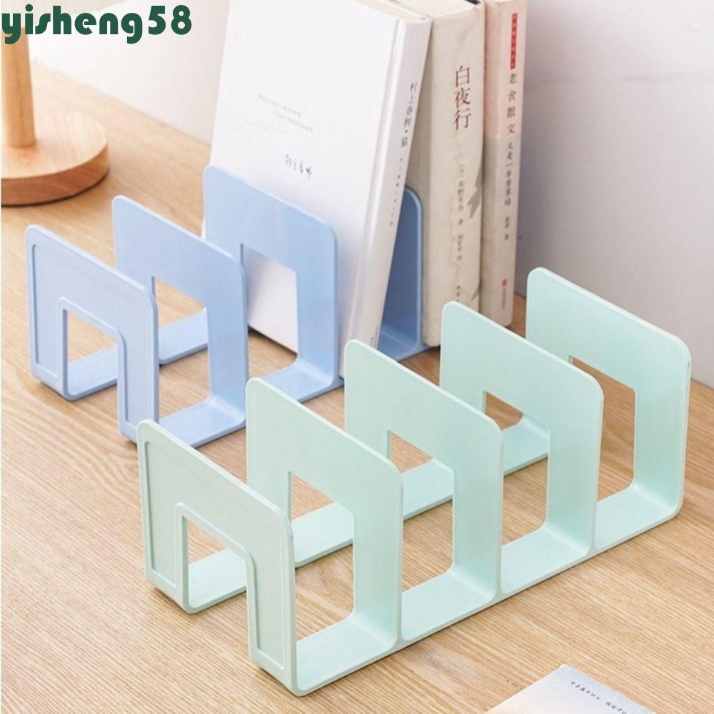 YISHENG Desktop Bookends, Sturdy 4 Grid Divider Book Stand, Book Holder ...