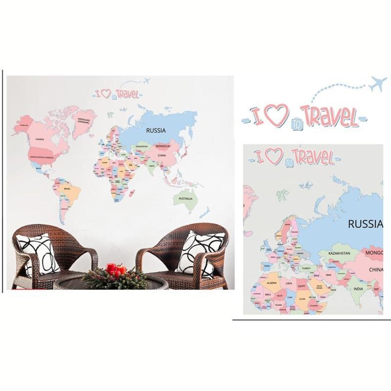 MYColorful World Map Whole World Maps Wall Sticker Travel Map Rooms ...