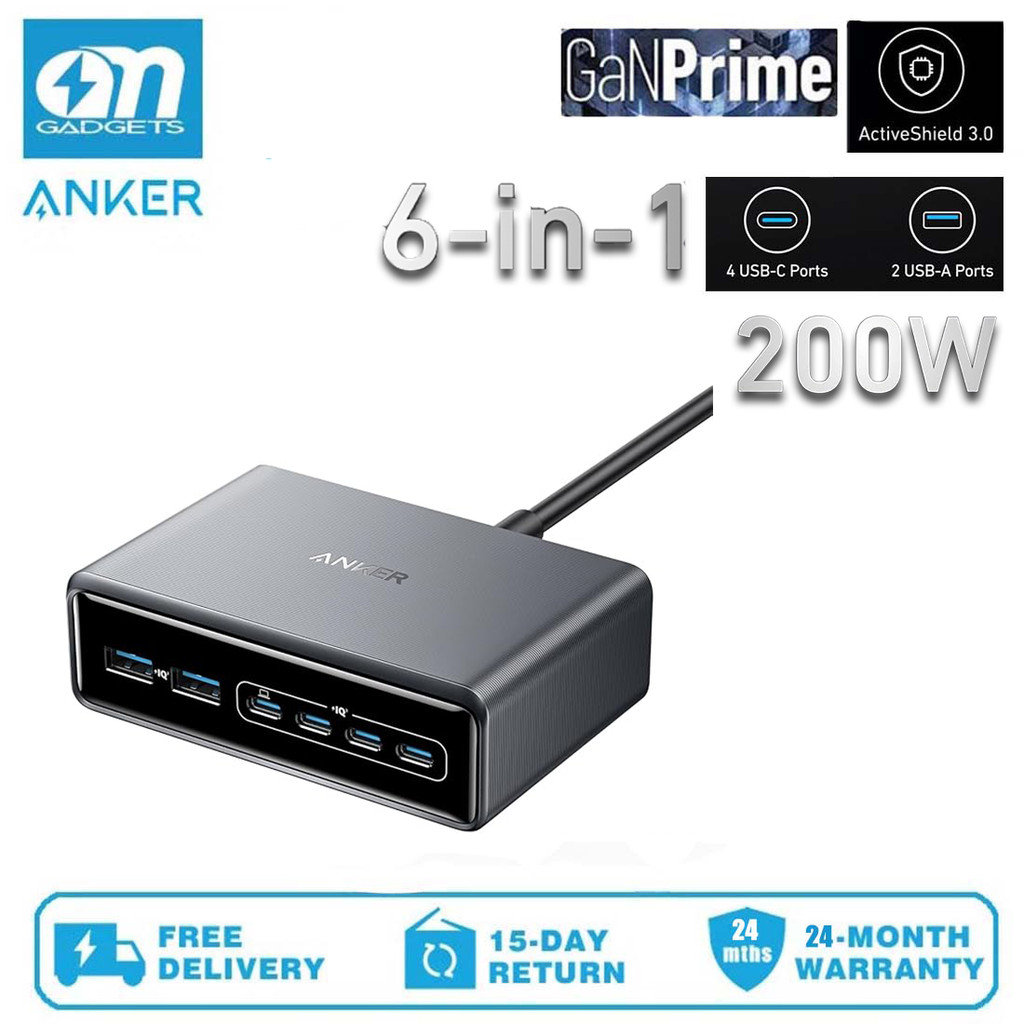Anker A2683 Prime Charger, 200W 6-Port GaN Charging Station, Fast ...