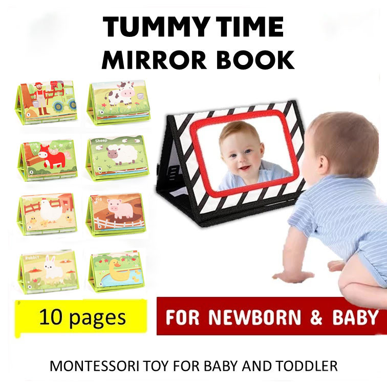 Tummy Time Baby Mirror Book Black and White High Contrast Sensory ...