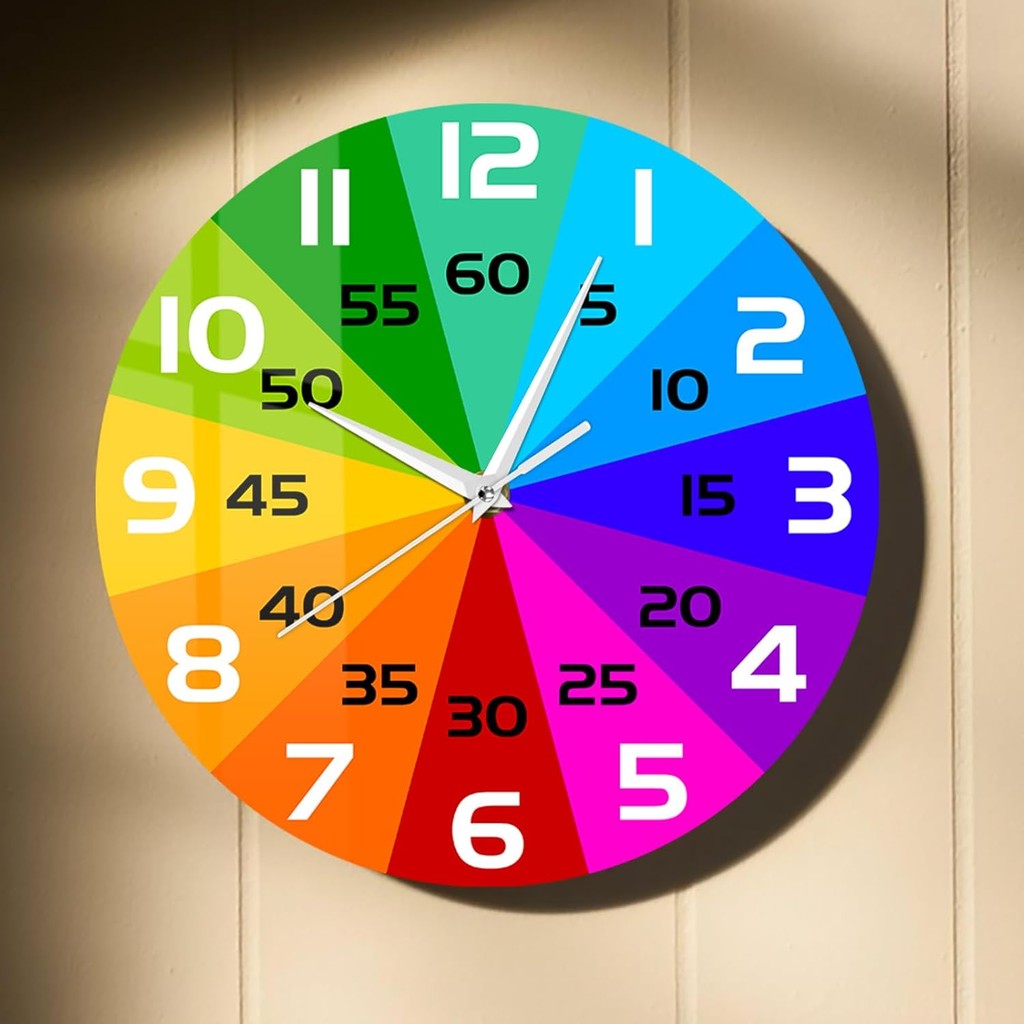 Rainbow Color Wheel Learning Clock, 12 Inch Telling Time Teaching Clock ...