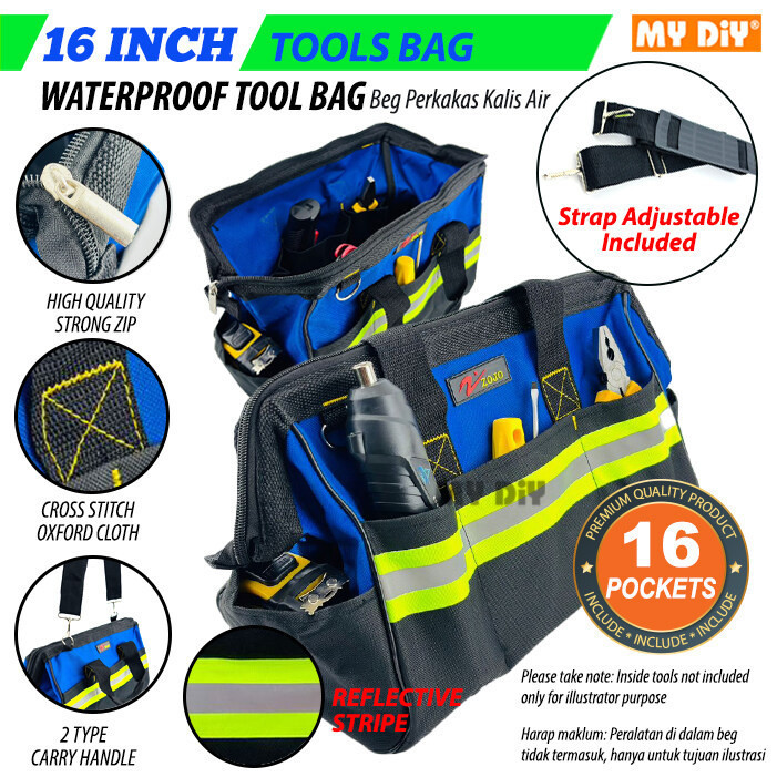 PROMOTION !!! 16" HEAVY DUTY TOOLS BAG WITH SAFETY REFLECTIVE STRIPE 16 ...